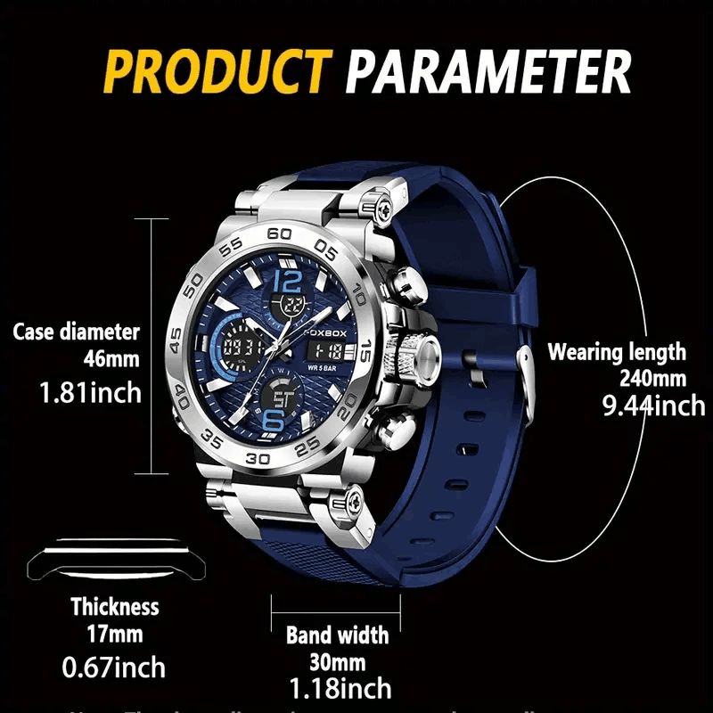 Men Quartz Watch Waterproof Dual Display Digital Luminous Watch Holiday ...