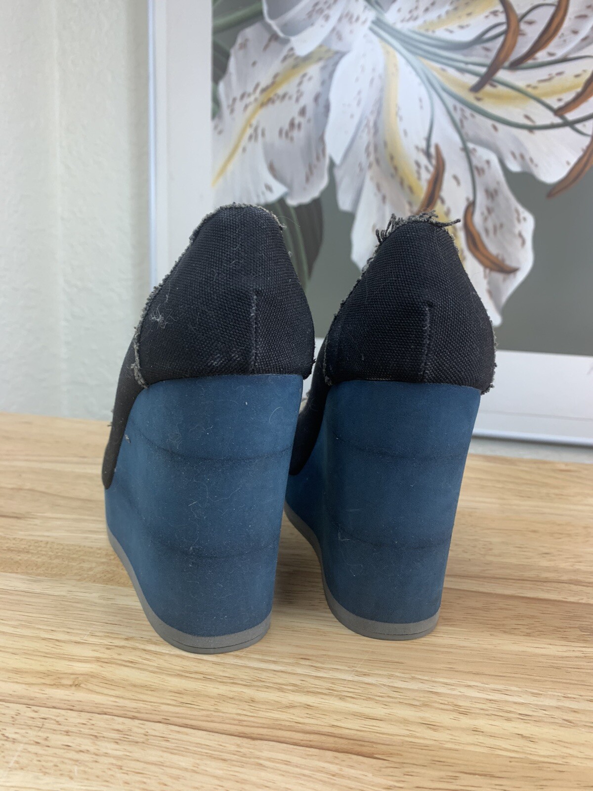 Jill Sander Wedge Platform Pumps Navy Linen US 9 EU 3… - Gem