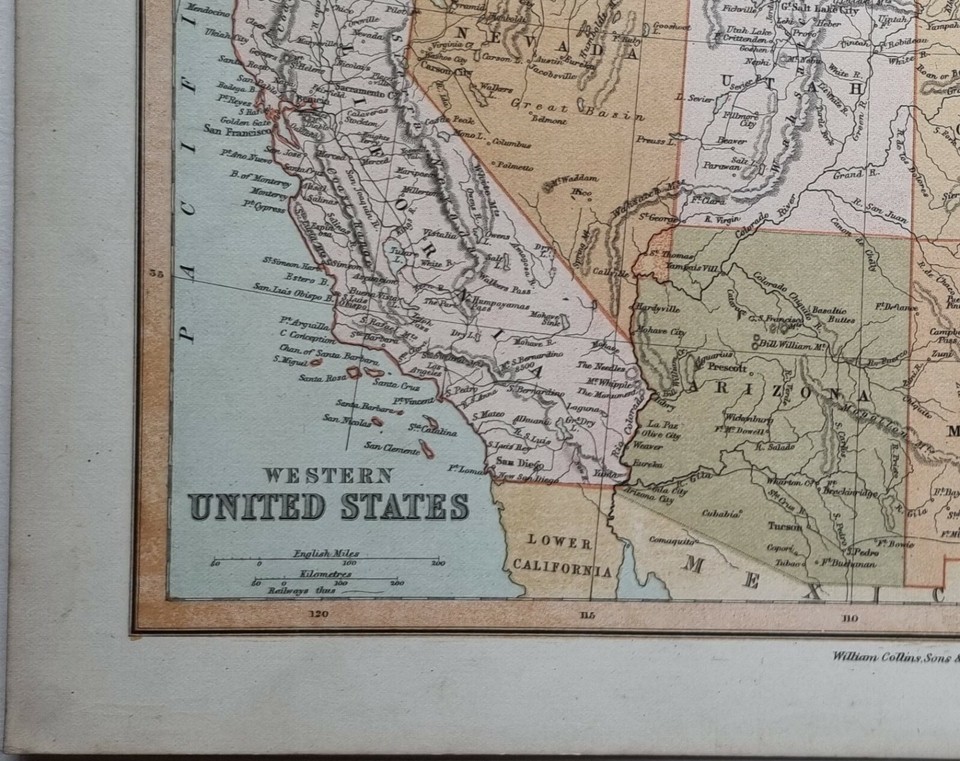 1878 ANTIQUE MAP WESTERN UNITED STATES NEVADA ARIZONA UTAH COLORADO NEW ...