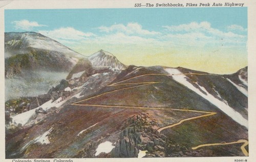 Switchbacks Pikes Peak Auto HWY Colorado Springs CO Vintage Linen Post ...