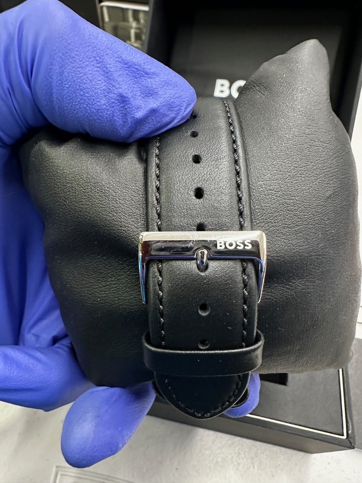 BOSS Black Men's Stainless Steel Quartz Watch w/ Black Leather Strap ...