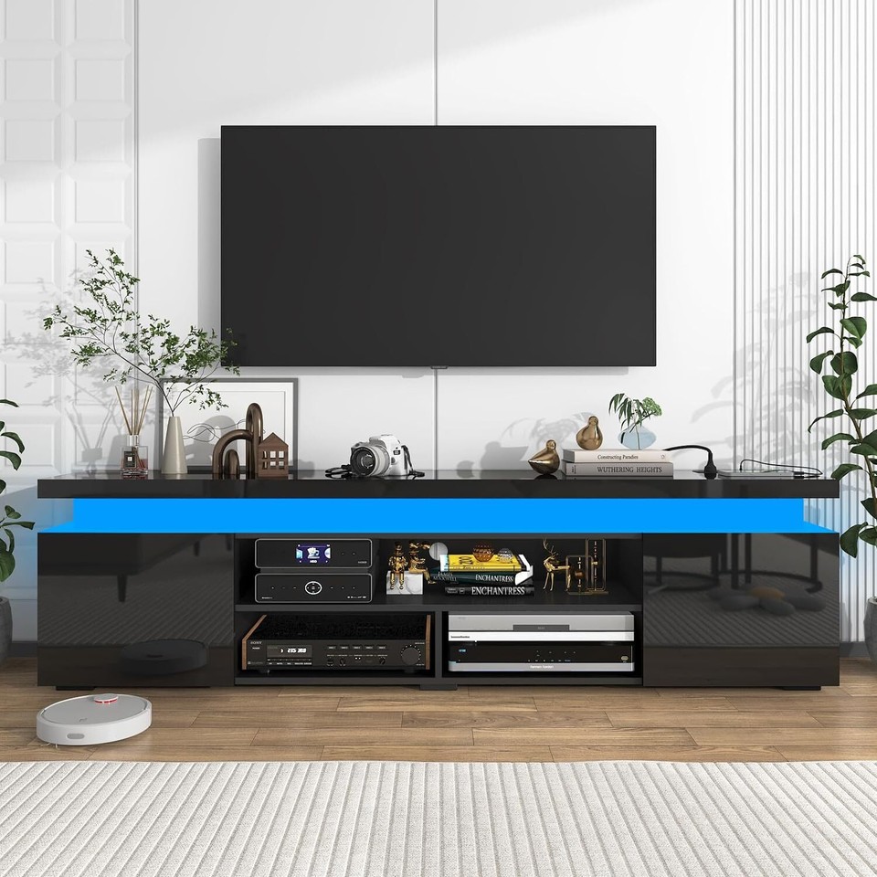 LED TV Stand for 85"TV, High Gloss Entertainment Center w Storage ...