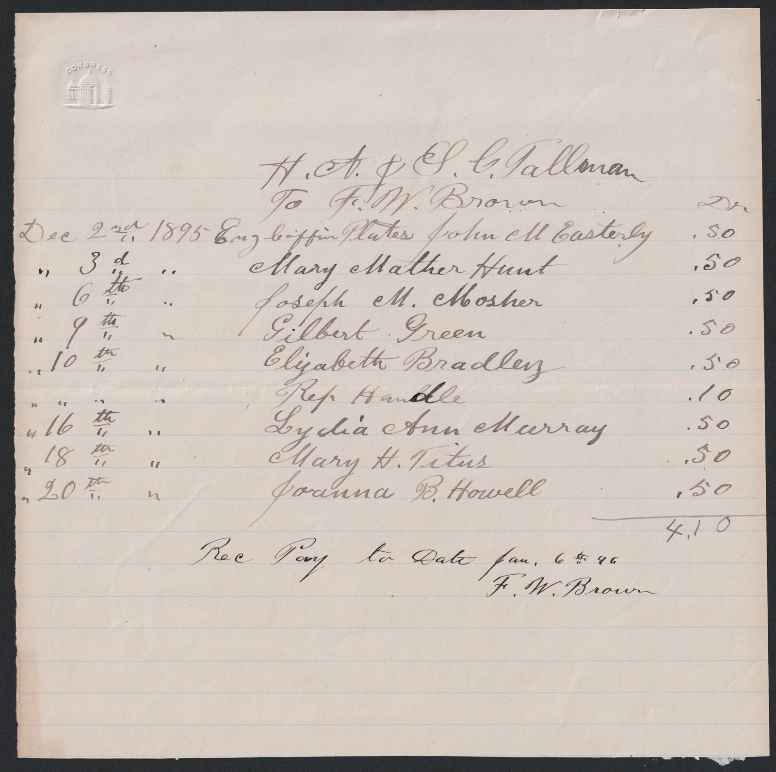 RARE Manuscript Billhead Receipt- Engraving Funeral Coffin Plates 1895 ...