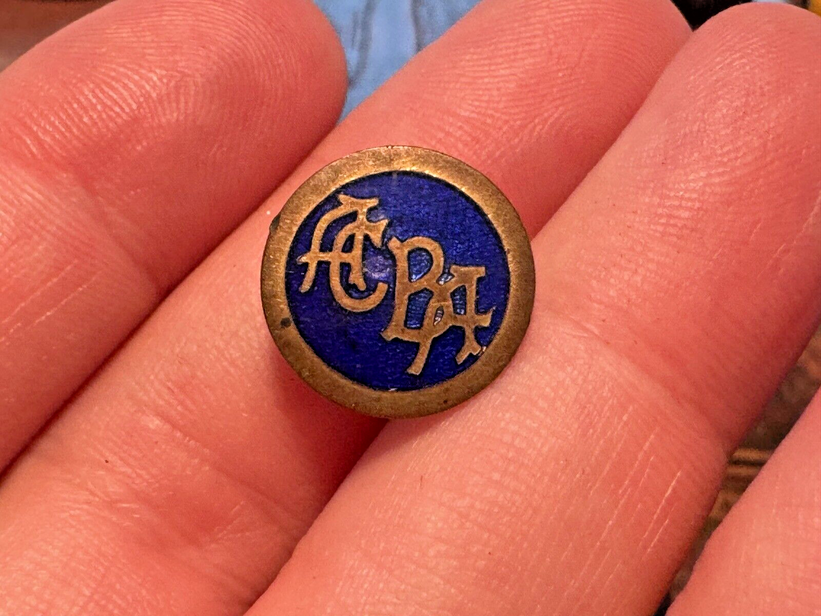 Antique Brass and Blue Enamel ACBA Lapel Pin - Gem