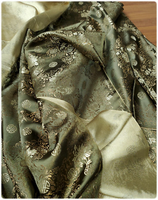 NEW Green Metallic Brocade Fabric Coin Floral Embroidery - 3 Yards Plus ...