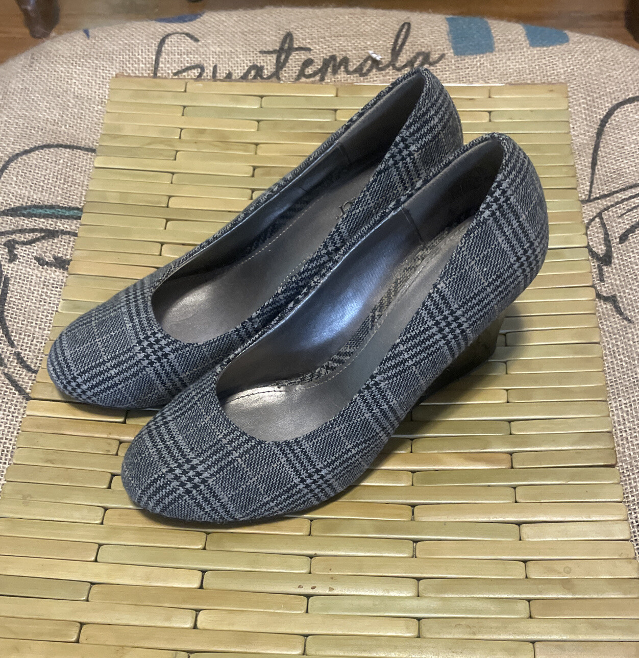 Dexter Wedge Gray Plaid Wedge Platform Shoes Women's Size 6.5 | eBay