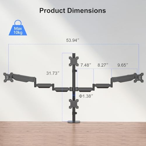 Quad 4 Monitor Arm Desk Mount for Max 32 inch Screens, Gas 4 monitor ...