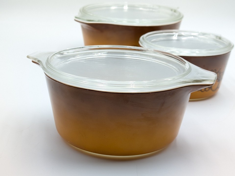 Vintage Pyrex Old Orchard Brown Casserole Set with Lids 473, 474 475 | eBay