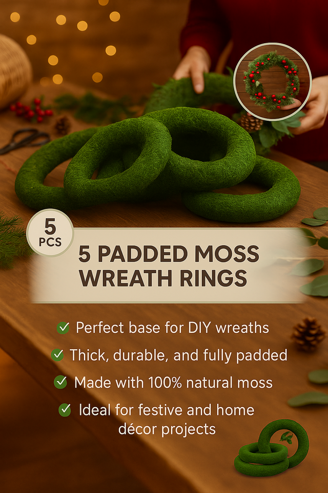 5 x Padded Moss Wreath Rings Natural Green Base for DIY Craft ...