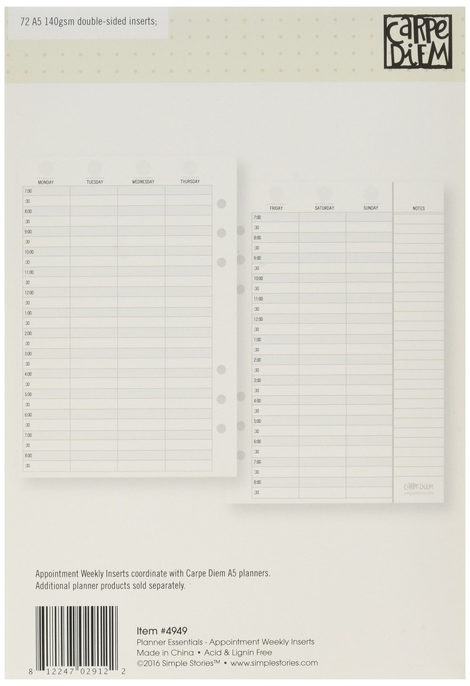 Carpe Diem Appt Planner Essentials Vertical Appointment Weekly Inserts, 21.1 ... | eBay