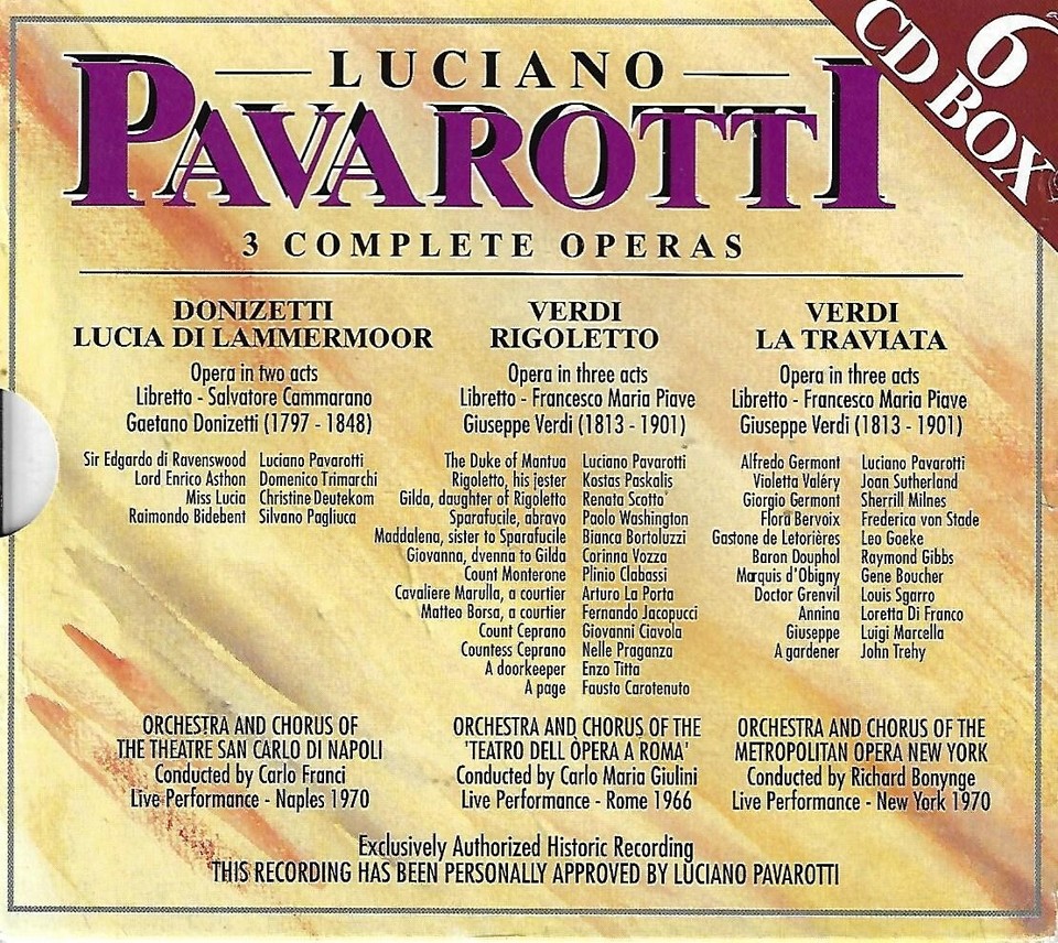 Luciano Pavarotti: 3 Complete Operas (CD, 6-Discs) | eBay