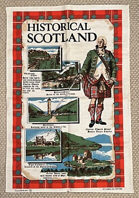 Vintage “Historical Scotland” TEA TOWEL Scottish UK travel souvenir ...