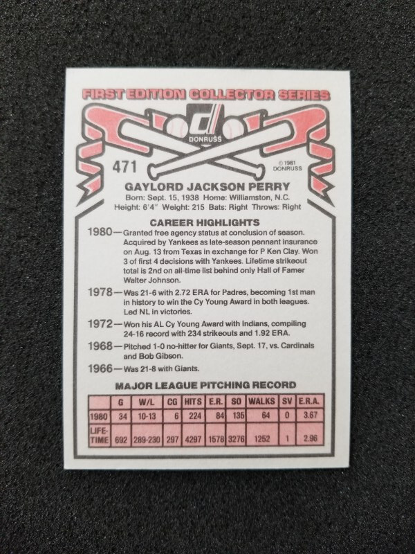 GAYLORD PERRY 1981 DONRUSS BASEBALL CARD #471 NEW YORK YANKEES | eBay