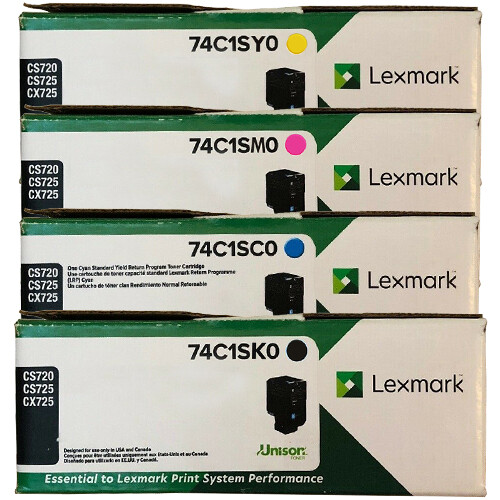 Lexmark 74C1SK0, 74C1SC0, 74C1SM0, 74C1SY0 Toner Cartridge Set (7,000 ...