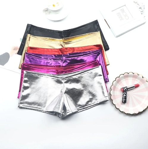 Sexy PU Leather Fitted Booty Shorts Club Metallic Bodycon Rave Mini Hot ...