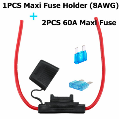Weatherproof In-line Maxi Blade Fuse Holder 60AMP 8AWG Wire + 2PCS 60A ...