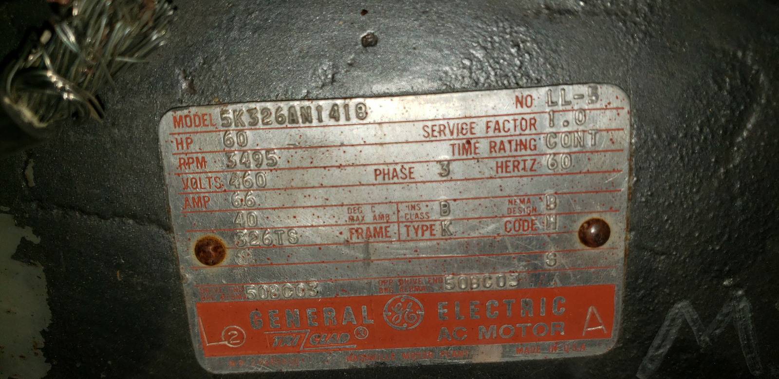 General Electric 60 HP 3495 RPM 326TS Frame Electric Motor | eBay