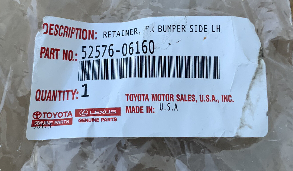 2018-2023 Toyota Camry Bumper Side Retainer Rear Left 52576-06160 New ...