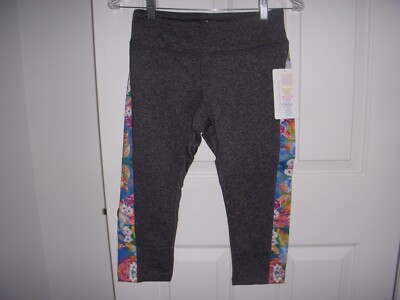 NWT~LuLaRoe Jade GRAY W/ MULTI COLOR FLORAL sides Capri Athletic ...