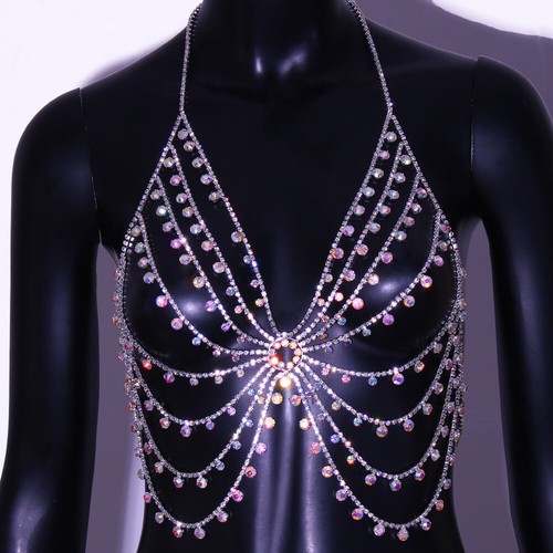 Color Wave Diamond Body Chain Chest Chain Sexy Club Bohemian Rhinestone ...