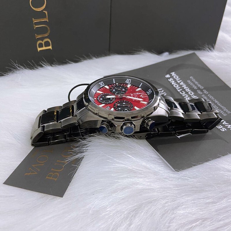 Men New Bulova Classic Red Marine Star Stainless Steel 98B350 Watch ...