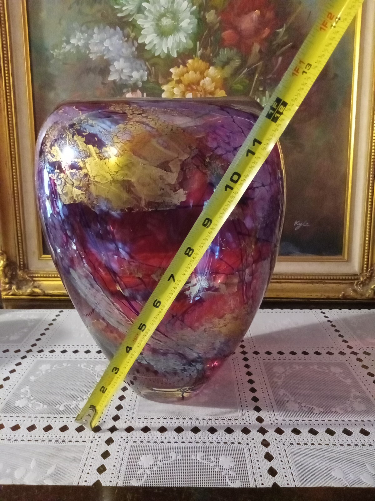 Xtra Large Tim Lazer Art Glass Vase Red With Gold Iridescent And Black ...