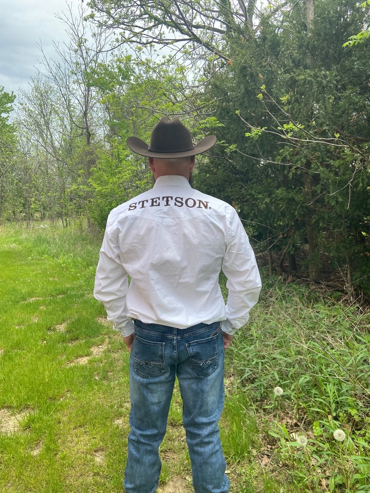 Men's Stetson White LONG-SLEEVE WESTERN SHIRT w/ 'STETSON' EMBROIDERY ...