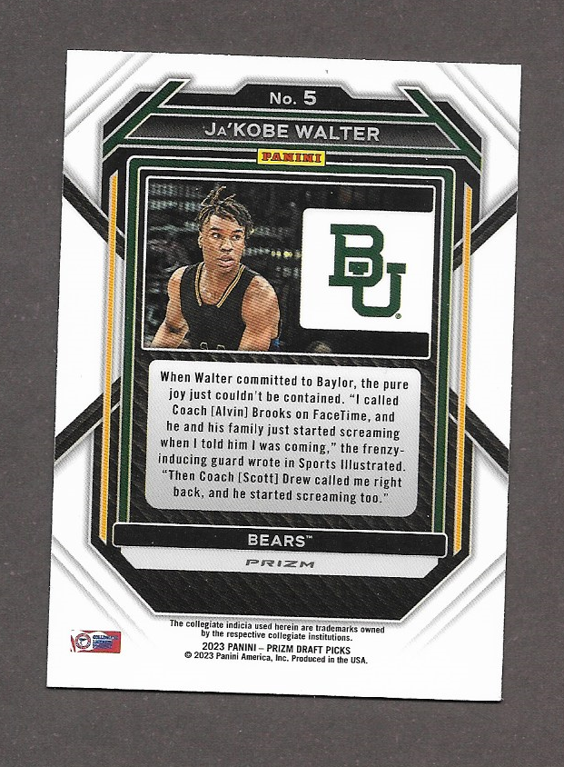 2023-24 Prizm Draft Picks Rated Prospect #5 JaKobe Walter Rookie Purple ...