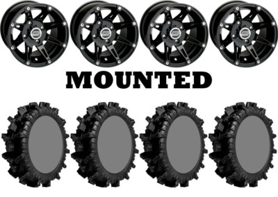Kit 4 SuperATV Terminator MAX Tires 28x10-14 on Moose 387X Black Wheels ...