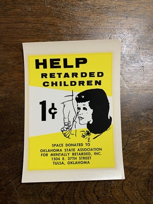 Vintage HELP RETARDED CHILDREN Gumball Coin Op Vending Water Transfer ...