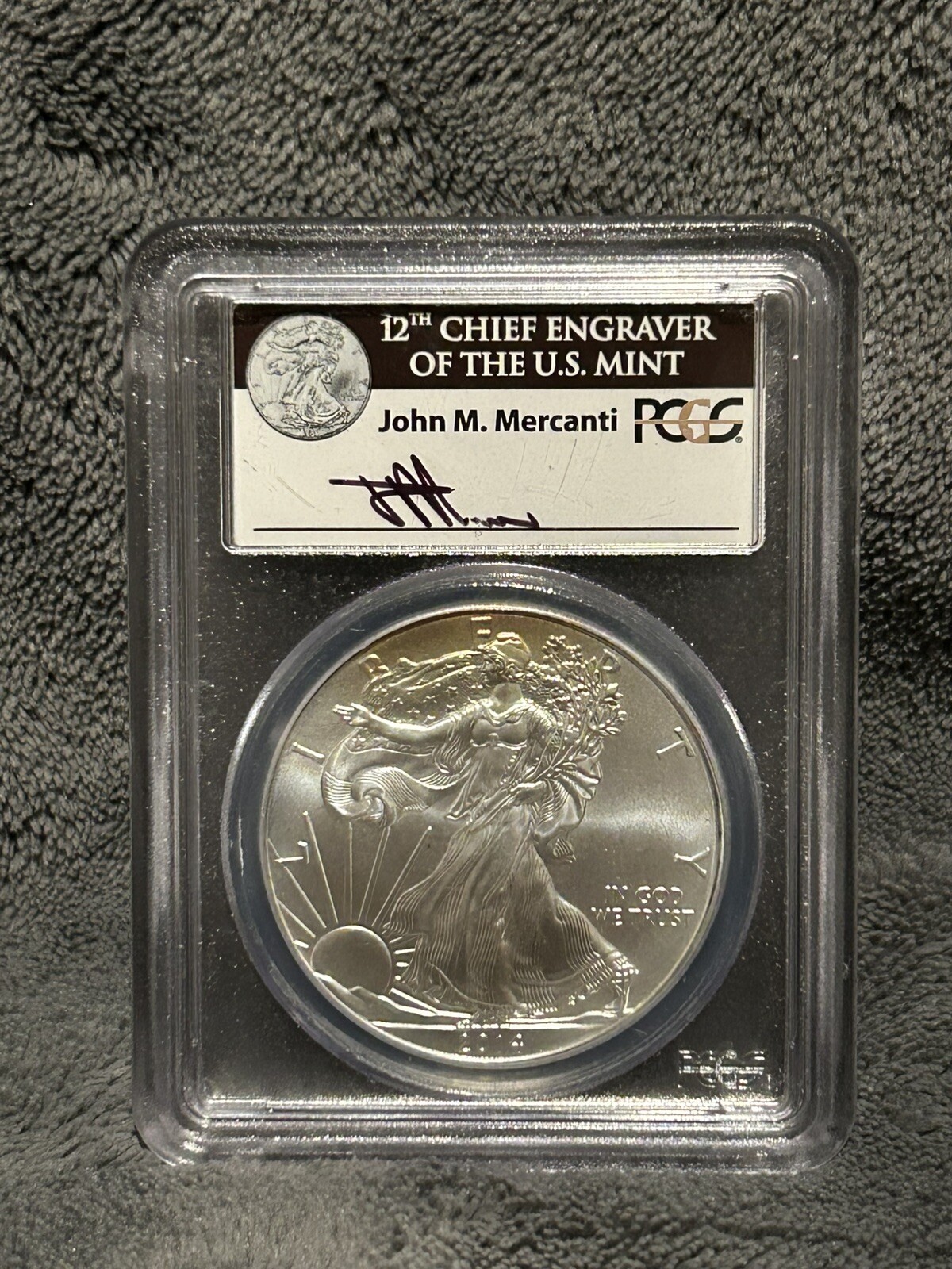 2014 SILVER EAGLE FIRST STRIKE ~ PCGS MS70 JOHN MERCANTI SIGNED, Gov ...