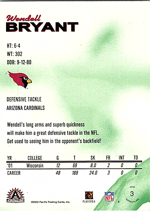 2002 Pacific Adrenaline Red #3 Wendell Bryant Cardinals | eBay