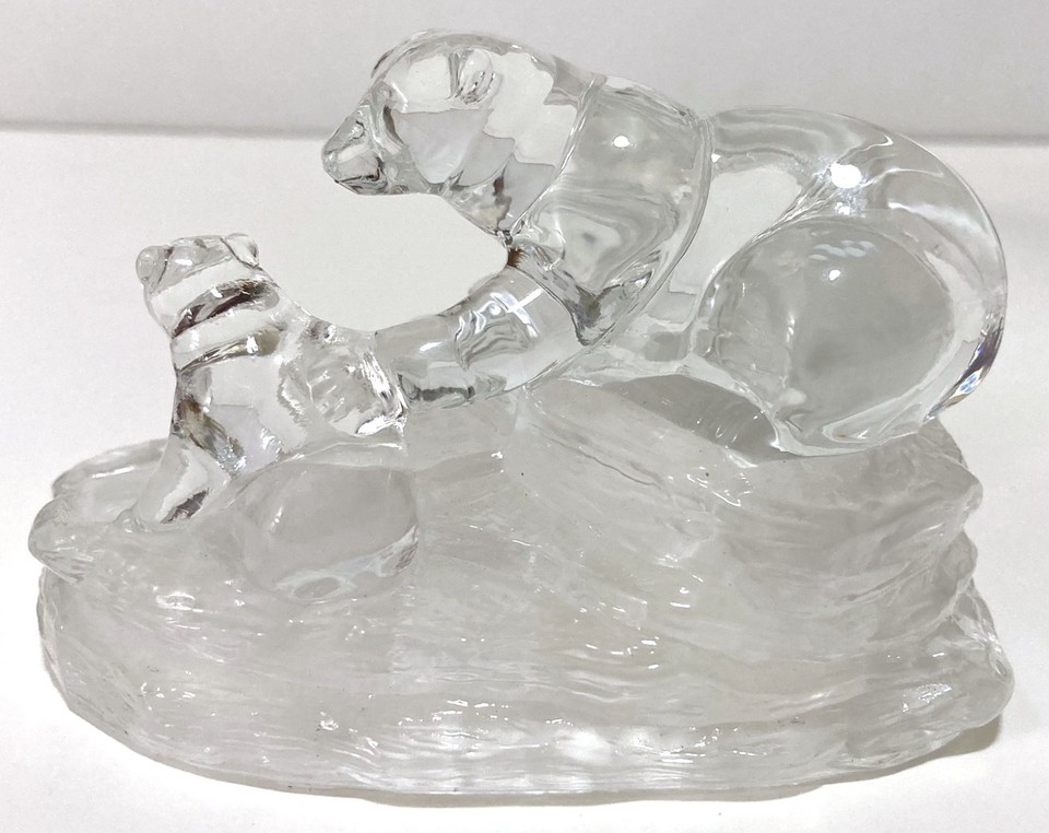 Clear Art Glass Polar Bear Figurines on Frosted Glass Base 3"H 5"L ...