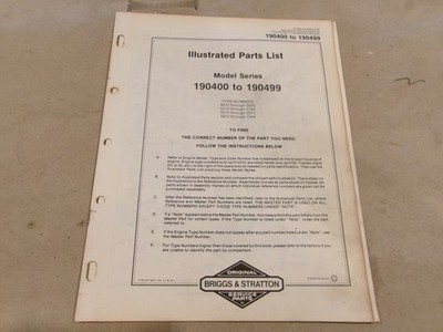 BRIGGS & STRATTON ILLUSTRATED PARTS LIST MODEL SERIES 190400 TO 190499 ...