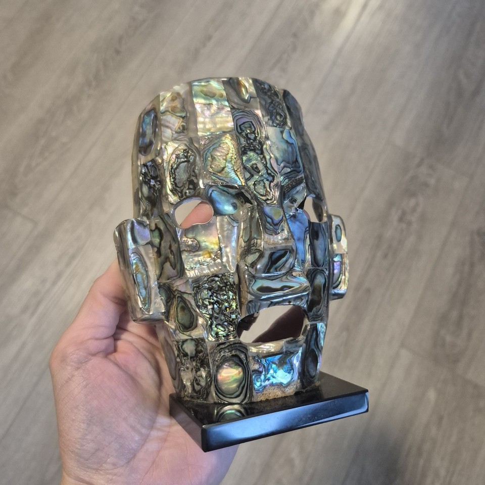 Vintage MCM Mexican Abalone Mayan/ Aztec Burial Death Mask Folk Art 6. ...