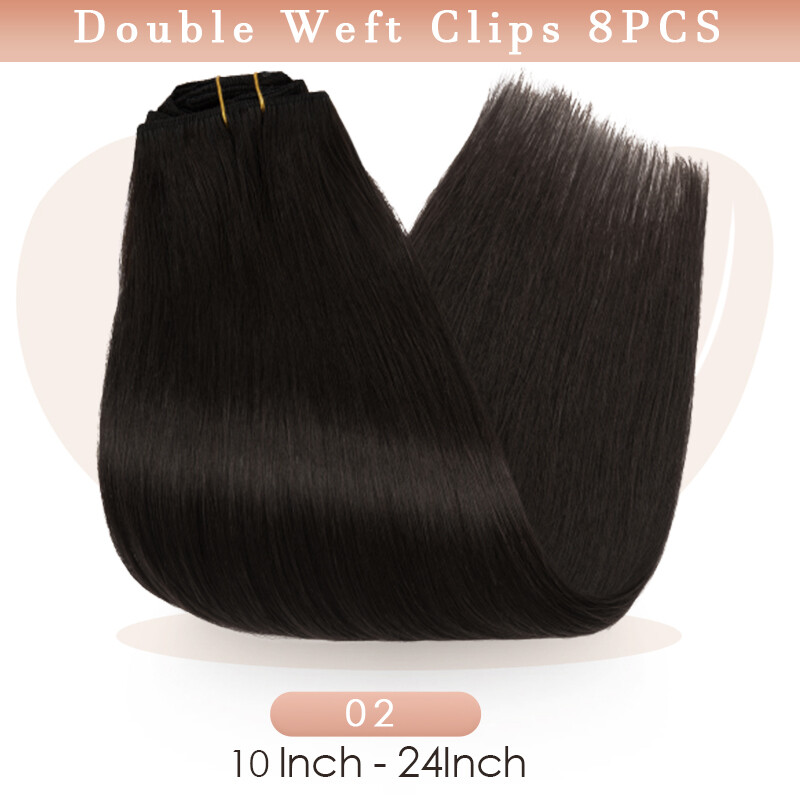 9A Clip In Double Weft Real Remy Human Hair Extensions Balayage Thick ...