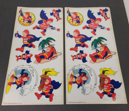 Budweiser Beer Bud Man Sticker 2 Sheets of 8 Stickers Each Vtg 80s ...