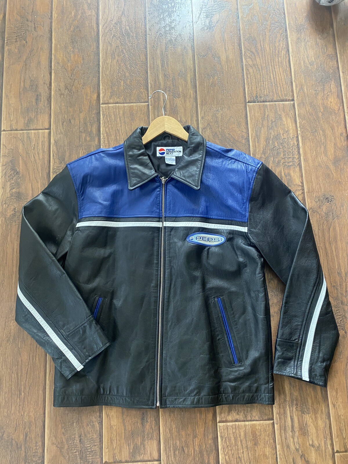 Vtg Pepsi Generation Next Black Blue Jacket Leather Size Large 23 1/2 ...