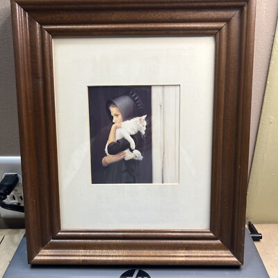 Vintage Nancy N. A. Noel "Sarah" Print w Studio Seal, Amish Girl w Cat ...