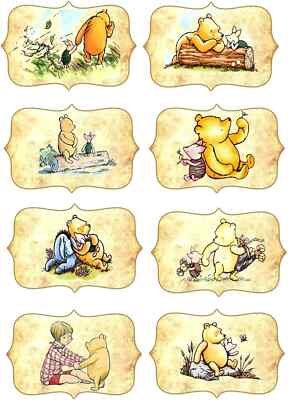 16 CLASSIC WINNIE THE POOH LABELS STICKERS GLOSSY LAMINATED CUT REAY TO ...