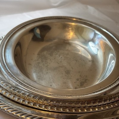 Antique Silver Plated Plate And Serving Bowl Set 4 Pieces Service Wear ...