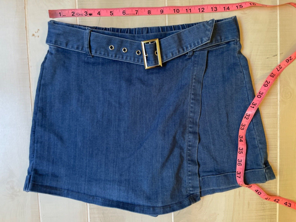 Haute Monde belted skort denim jean shorts size L women's | eBay