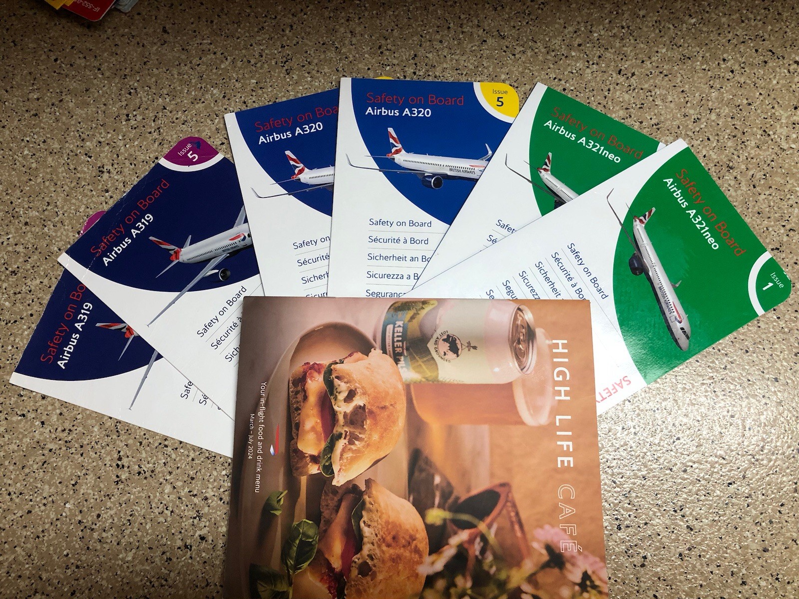 6 BRITISH AIRWAYS SAFETY Information Cards AIRBUS A319 A320, A321neo ...