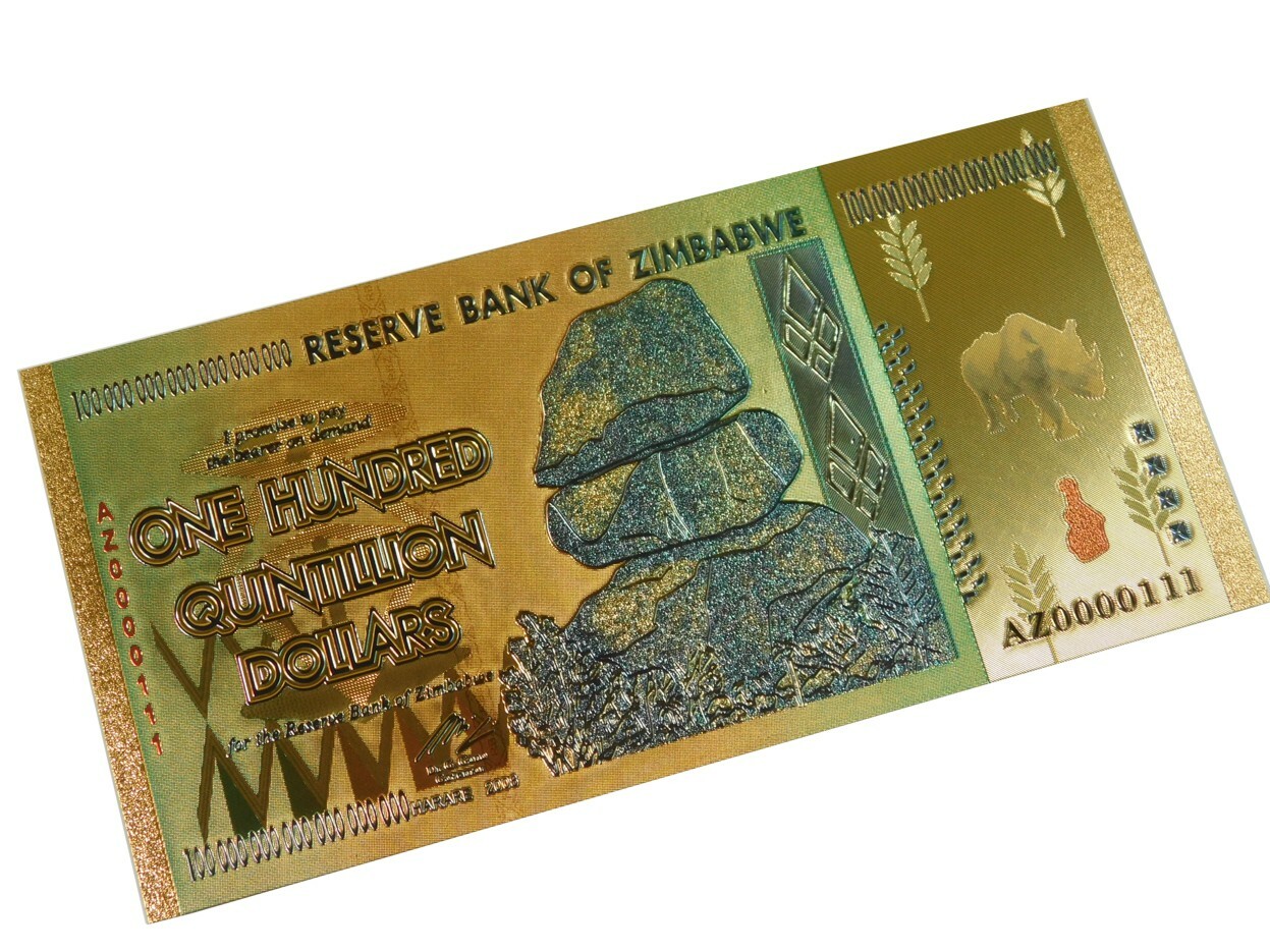Zimbabwe 100 Quintillion Dollars Gold Foil Banknote Rhinoceros | eBay