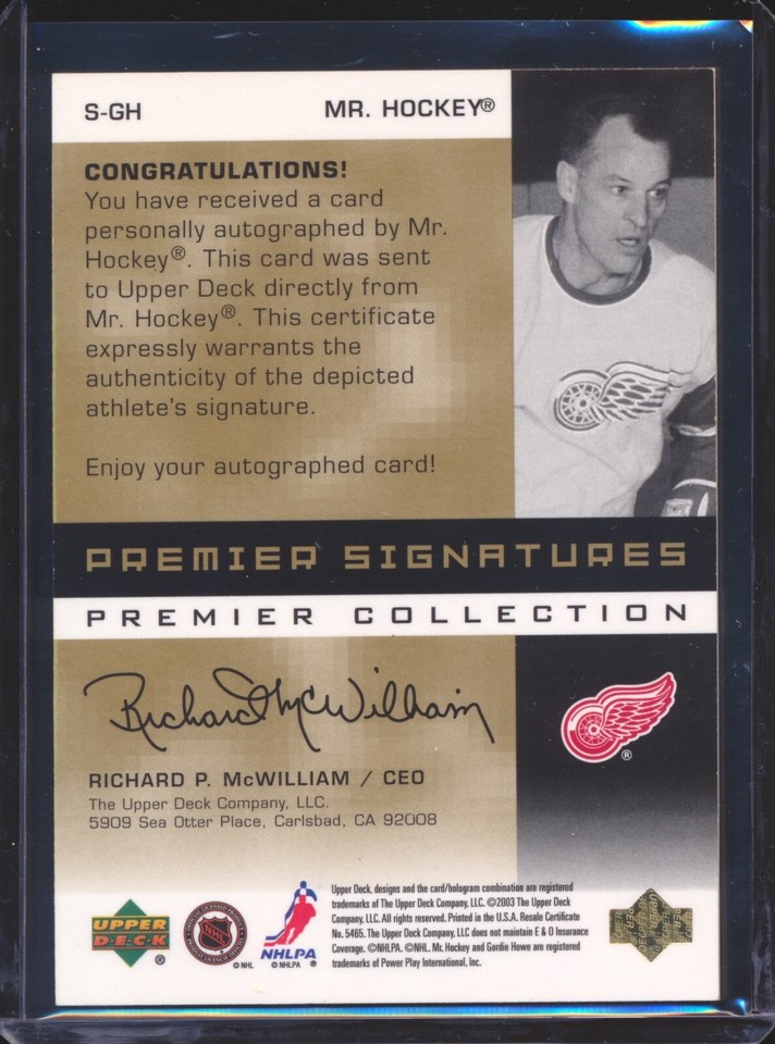 2003 UPPER DECK PREMIER GORDIE HOWE GOLD SIGNATURES AUTO AUTOGRAPH 37/ ...