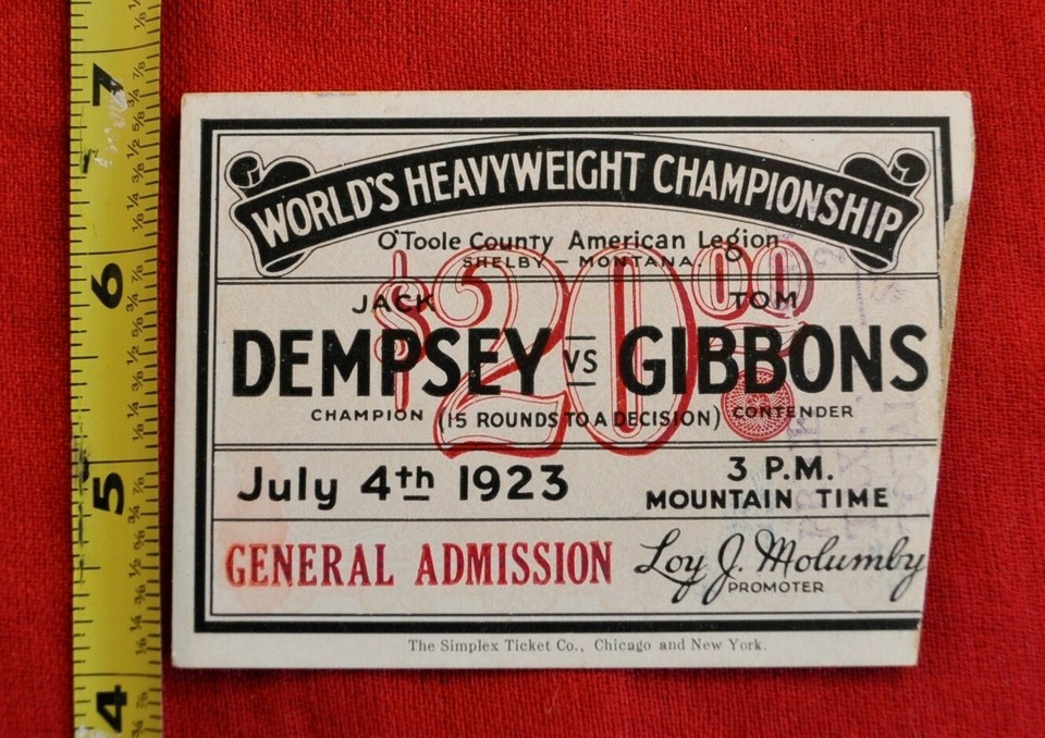 ANTIQUE 1923 WORLD CHAMPIONSHIP JACK DEMPSEY vs TOM GIBBONS boxing ...