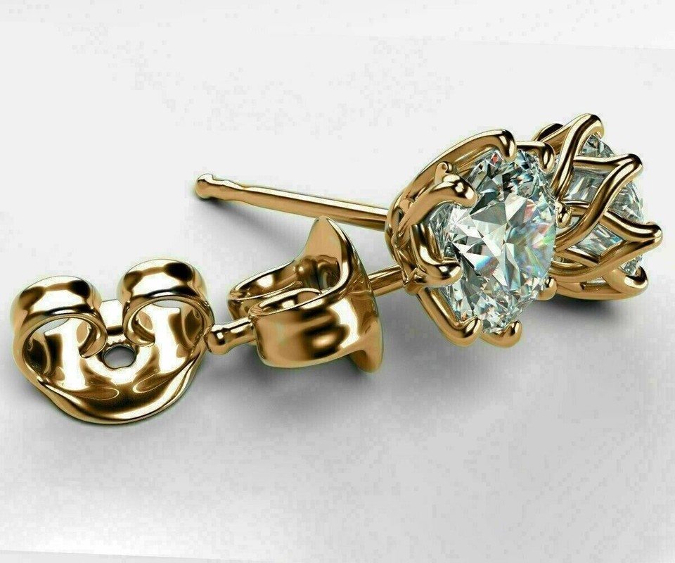 4Ct Lab Created Round Diamond Genuine Stud Earrings 14K Yellow Gold ...