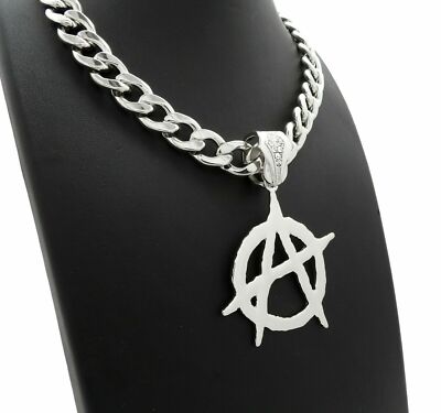 Hip Hop Iced Silver PT Anarchy Pendant & 11mm 20" Cuban Choker Chain ...