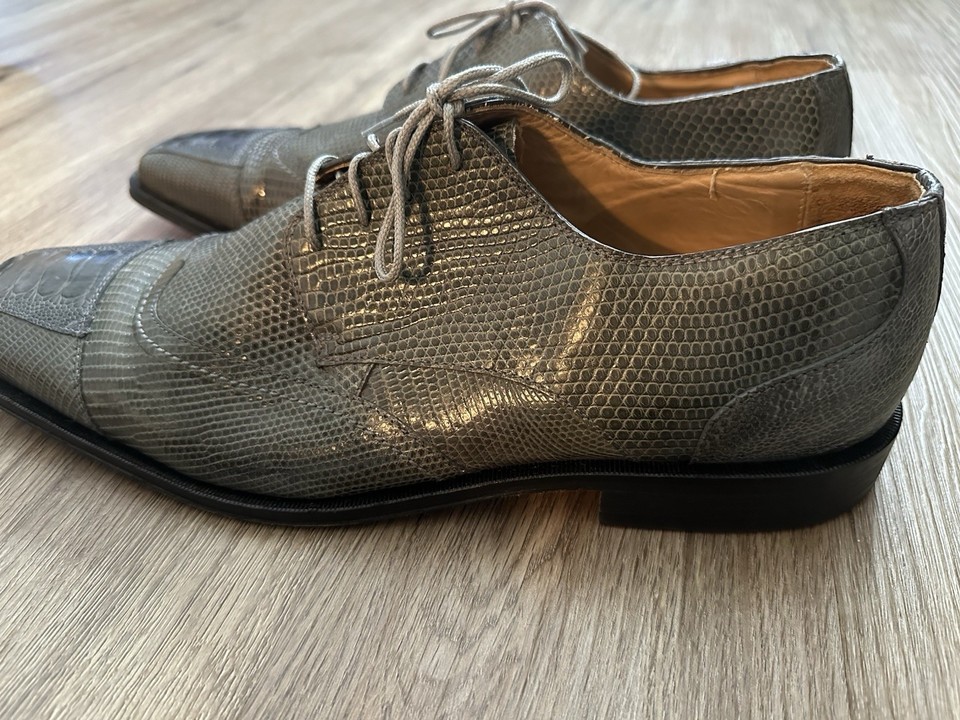 David Eden Genuine Ostrich Leg Lizard Rick Oxford Gray Dress Shoes Men ...