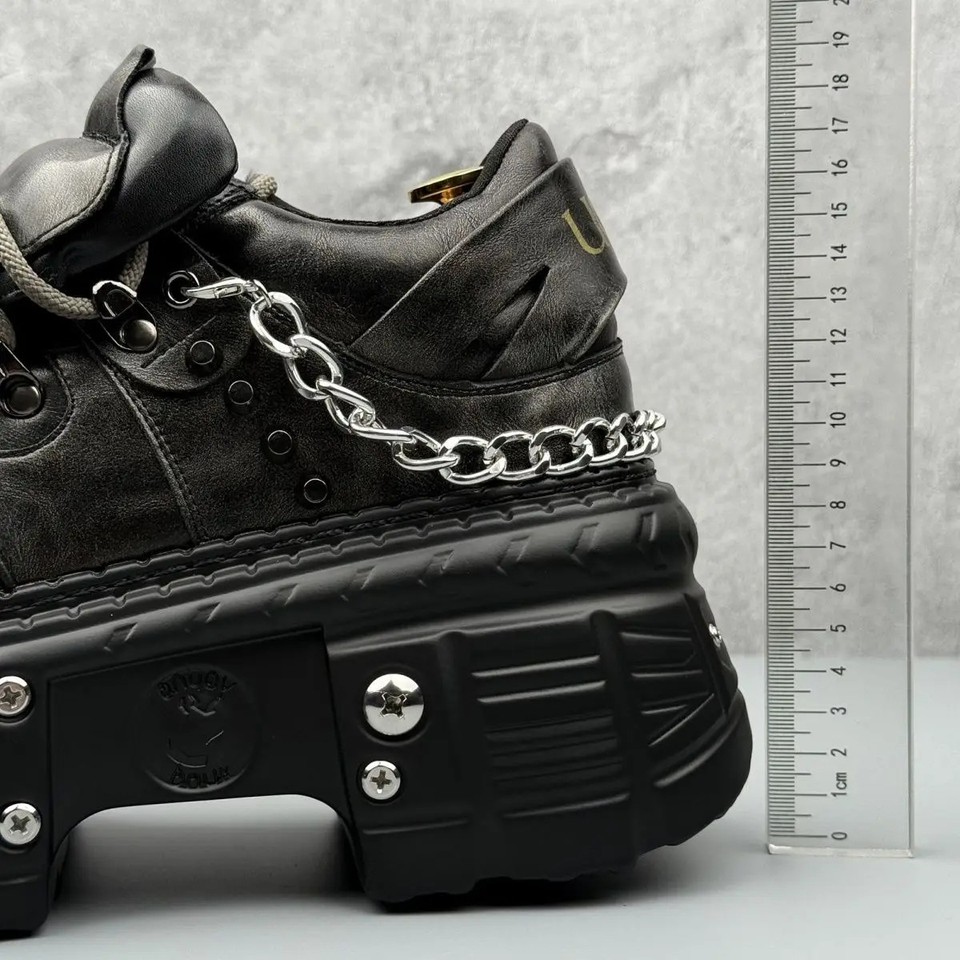 Thick Sole Heightening Casual Shoes Men's Metal Punk Style Retro ...
